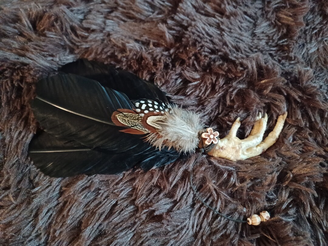 Black Goose Feather Smudge Fan With Chicken Foot - Etsy