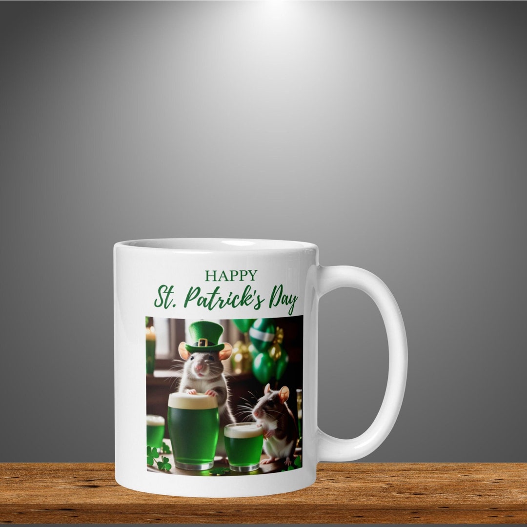 St. Patrick's Day Rats White Glossy Mug Cute Rat Celebration Design - Etsy
