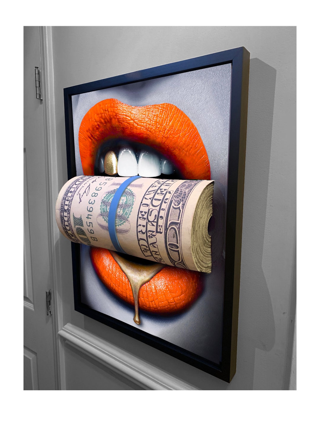 Orange Lips and Gold Drip Money 3D Wall Sculpture - Etsy