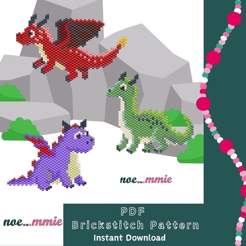 Motifs Dragons En Perles Miyuki - Patron Digital PDF Tissage ...