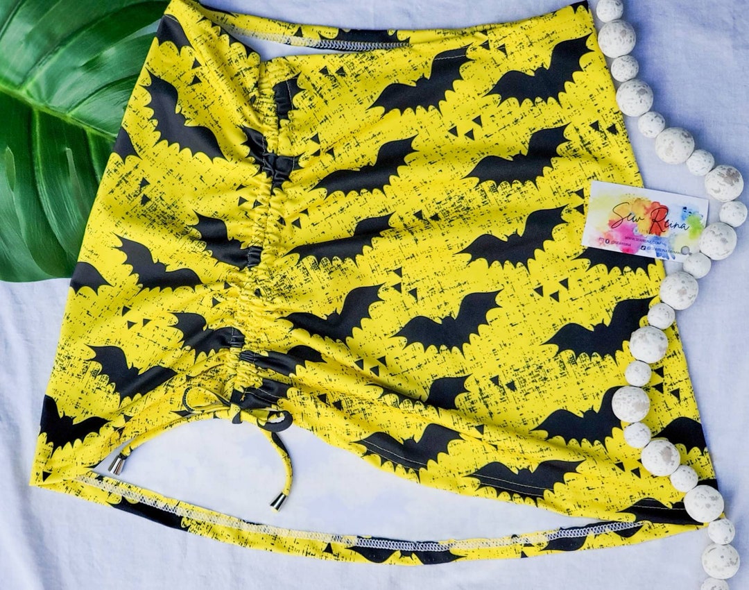 WOMEN'S MEDIUM RTS Yellow Bats Swim Skirt Coverup Yellow Black Bats ...