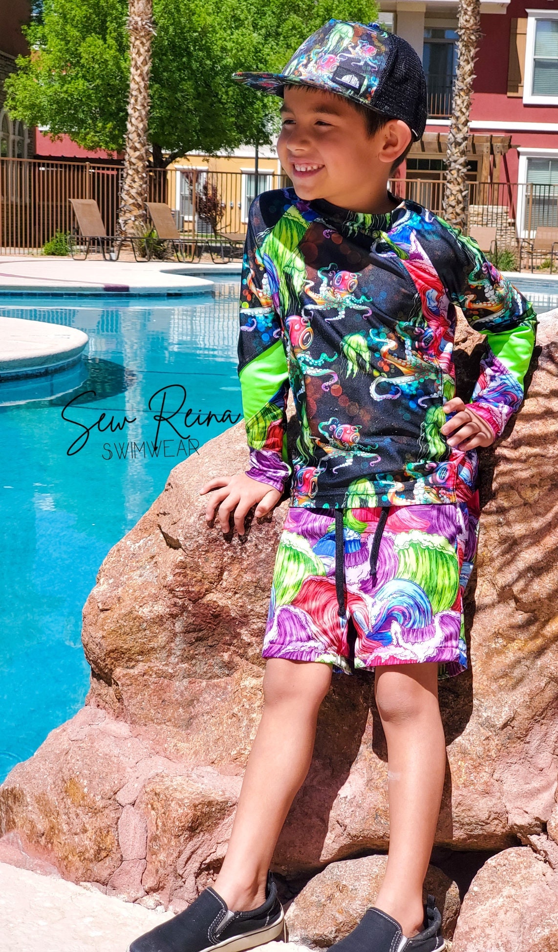 Boys Rashguard & Board Shorts Swim Set, 2T-14 Years, Neon Swim Safe ...