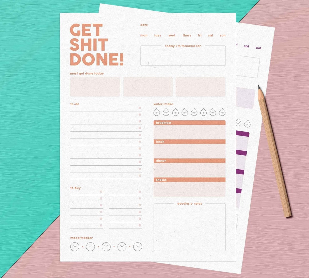 Get Sht Done: Printable Daily Planner / to Do List / Mood Tracker ...