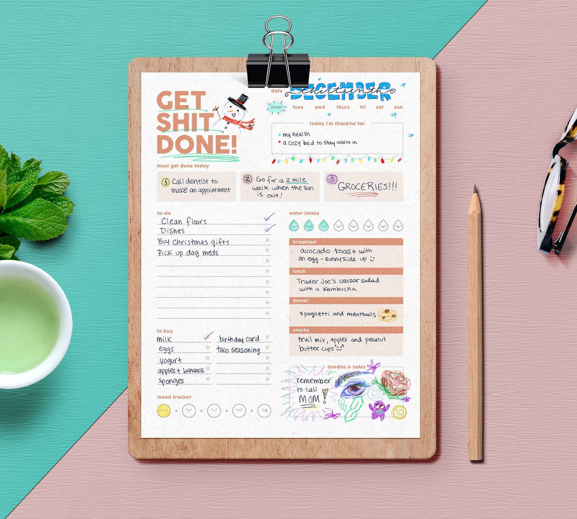 Get Sht Done: Printable Daily Planner / to Do List / Mood Tracker ...