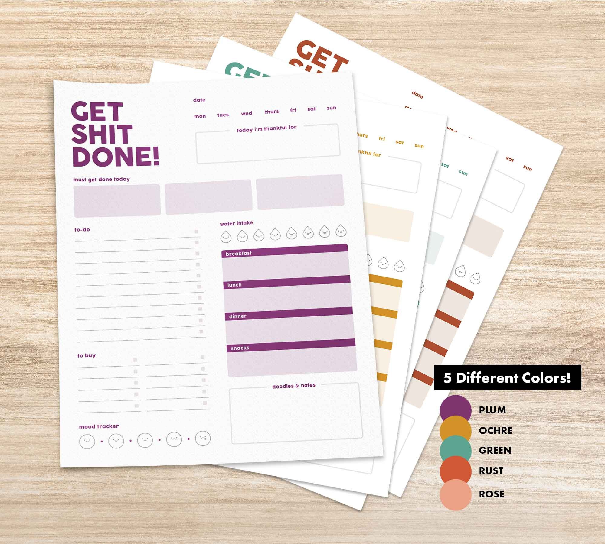 Get Sht Done: Printable Daily Planner / to Do List / Mood Tracker ...