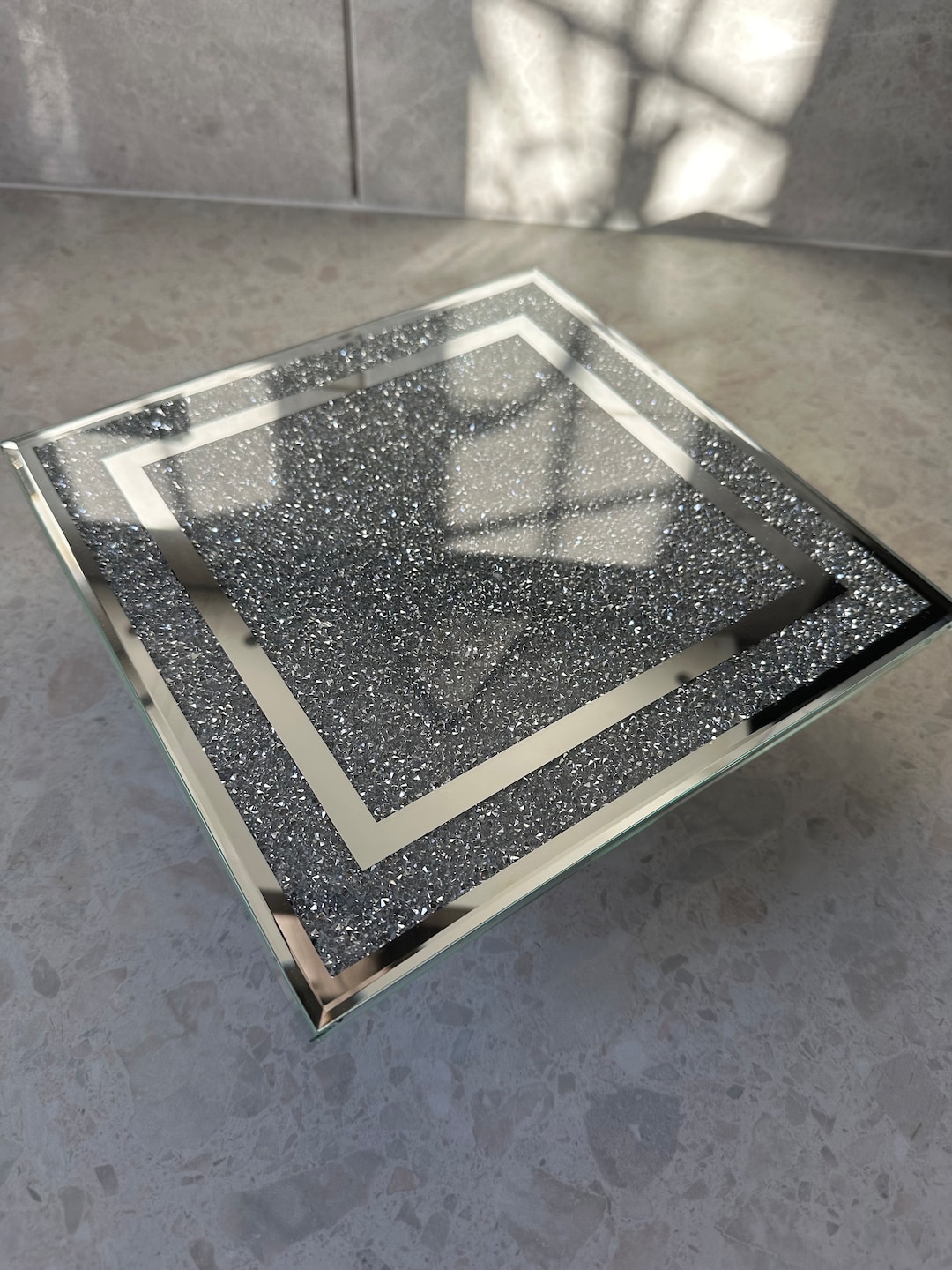 Medium Crushed Diamond Diamante Glass Centerpiece Spinning Turn Mirror ...