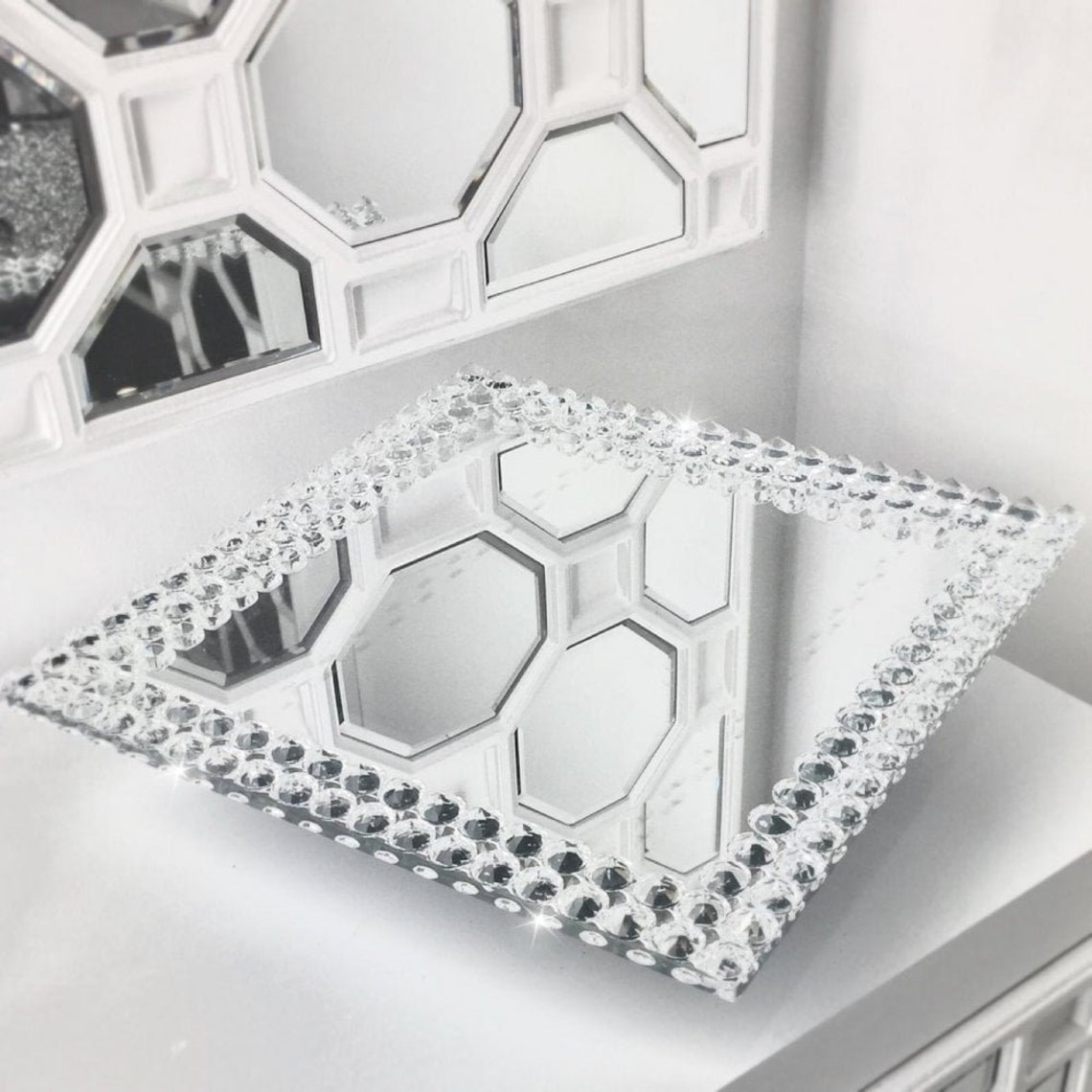 Large Glass Mirror Centerpiece Spinning Turn Table Tray | Etsy UK