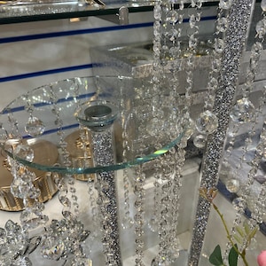 Silver Crushed Diamond Diamante Side End Table Lamp Mirror Crystal ...