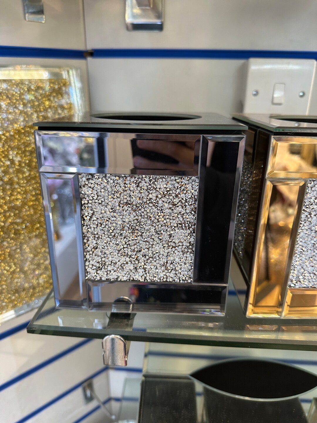 Steel Silver Crushed Diamond Diamante Crystal Filled Tissue Box Holder ...