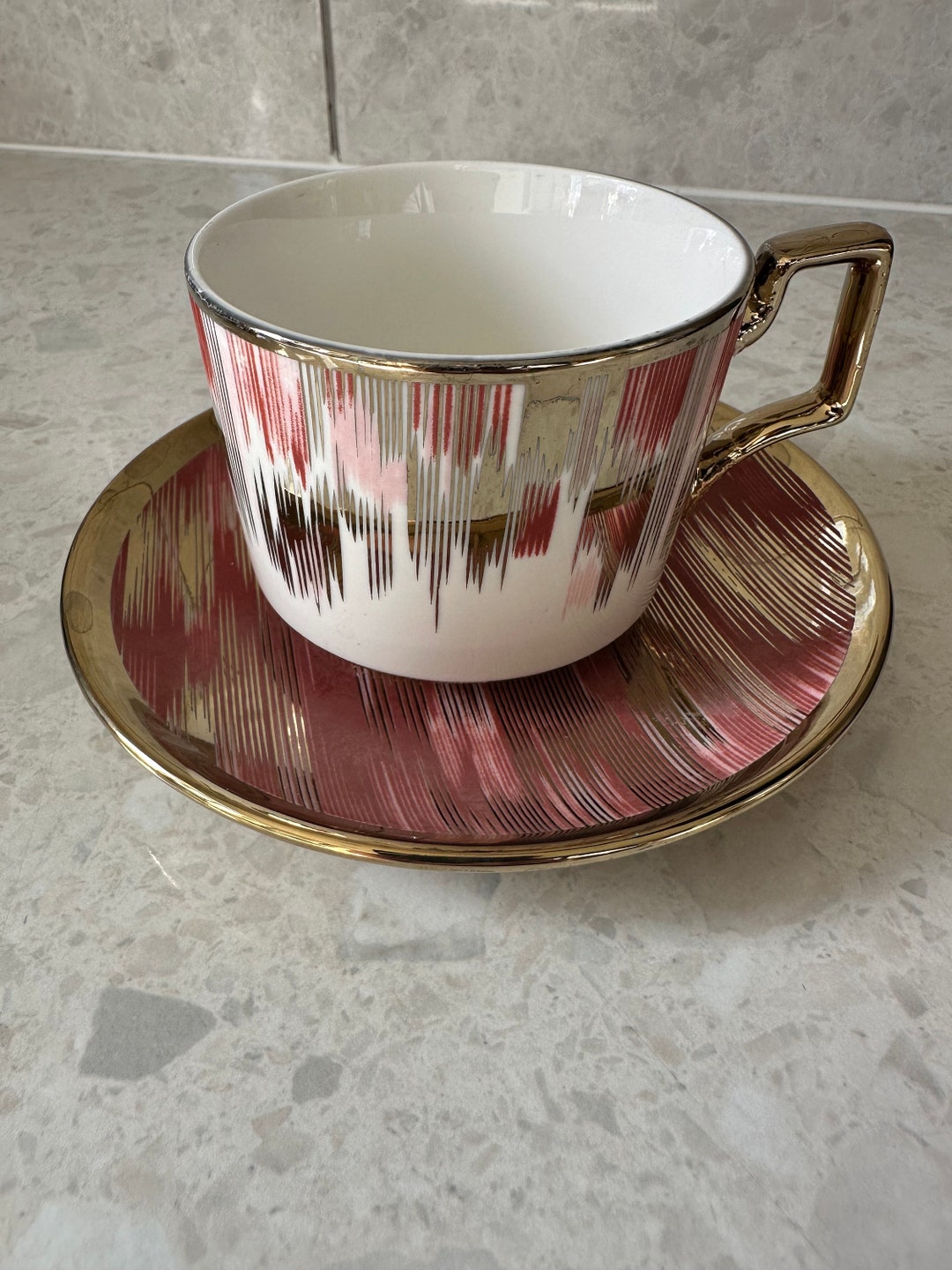 12 Piece Ceramic Pink Gold 6 People Serving Tea Set Kawa Kava Teacup ...