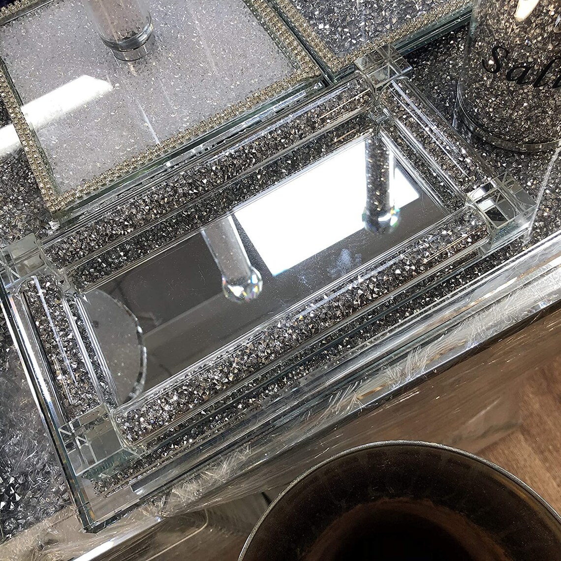 Small Silver Crushed Diamond Mini Trinket Tray Crystal Filled - Etsy UK