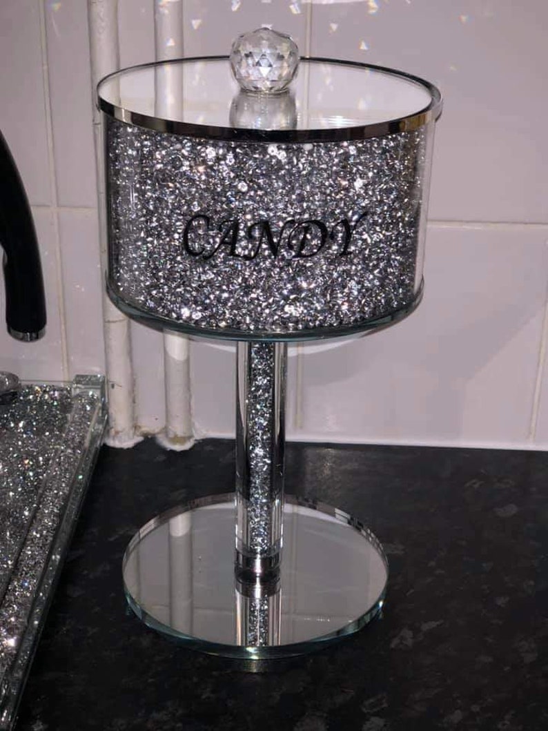 Candy Jar Silver Crushed Diamond Crystal Diamante Sweets - Etsy UK