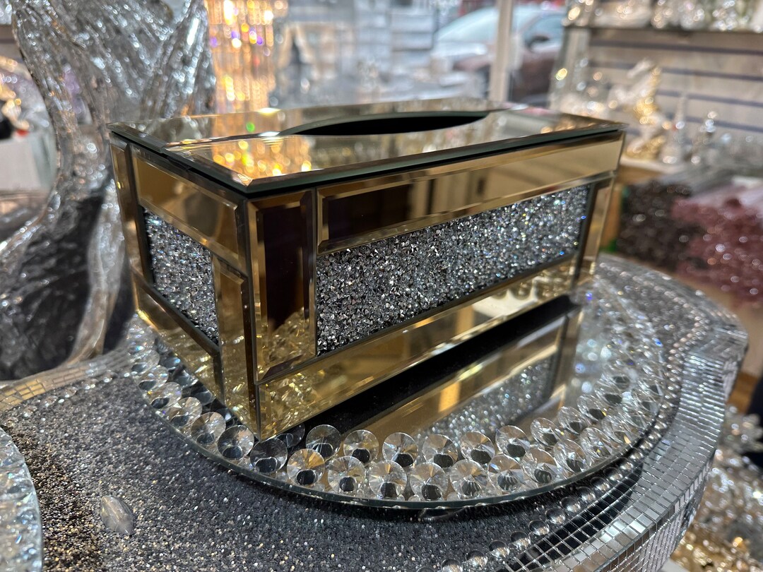 Gold Crushed Diamond Diamante Crystal Filled Tissue Box Holder - Etsy