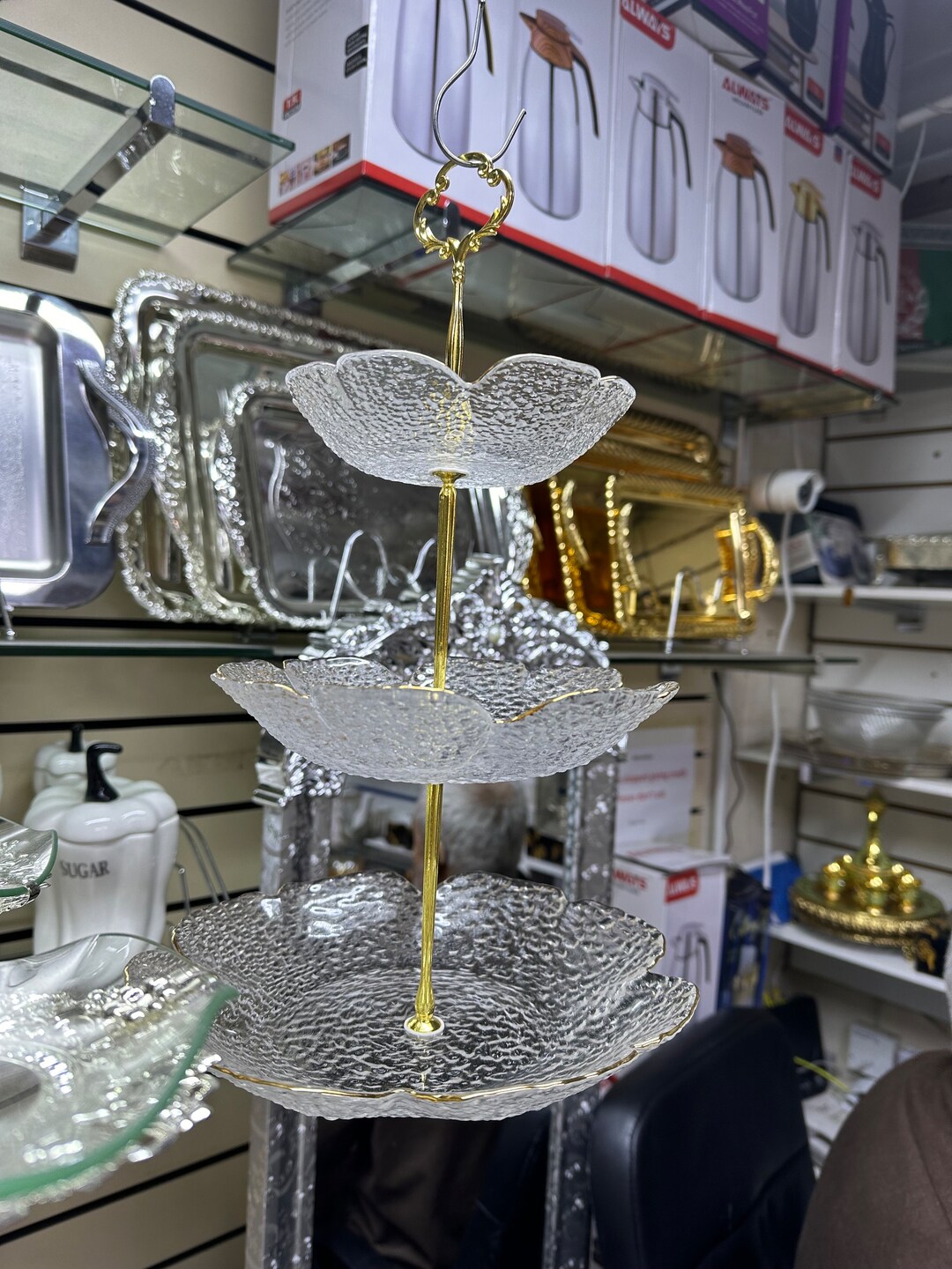 Round 3 Tier Gold Glass Cake Stand Food Snack Display Afternoon Tea ...