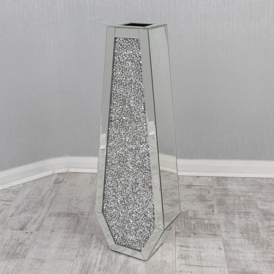 Silver Glass Mirror Crushed Diamond Designer Decor Crystal Diamante ...
