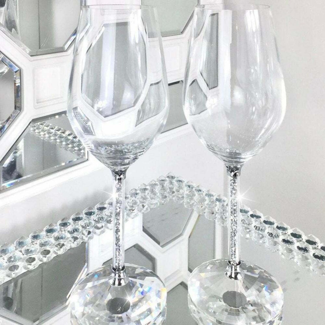 White Crushed Diamond Crystal Filled Wine Glass Set Pair | Etsy