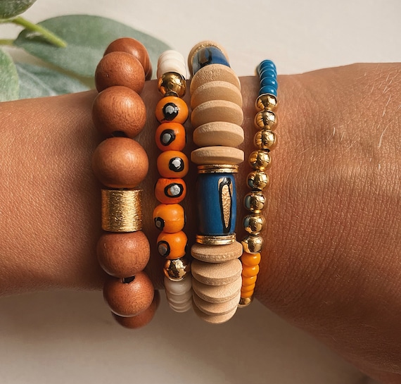 The Zarah Stack Bracelet Stack Stackable Bracelets Wooden Bracelets Carved Bone Bracelet African Bone Bracelet Beaded Bracelet Etsy