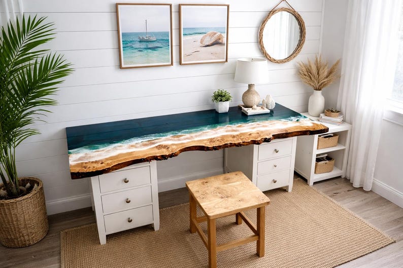 Live Edge Ocean Resin Office Desk Top - Etsy UK