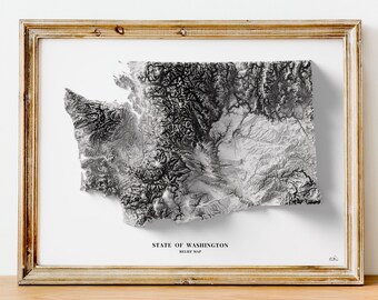 Relief Map of Washington - Etsy