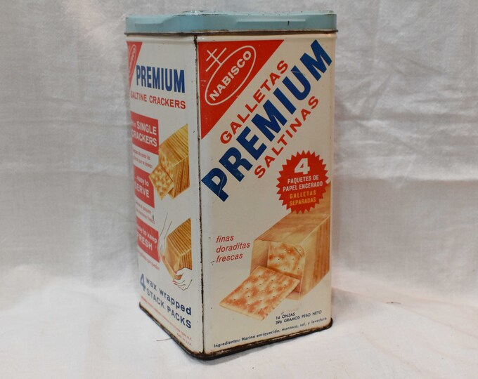 Vintage 1950s Nabisco Premium Saltine Cracker Storage Tin Bilingual ...