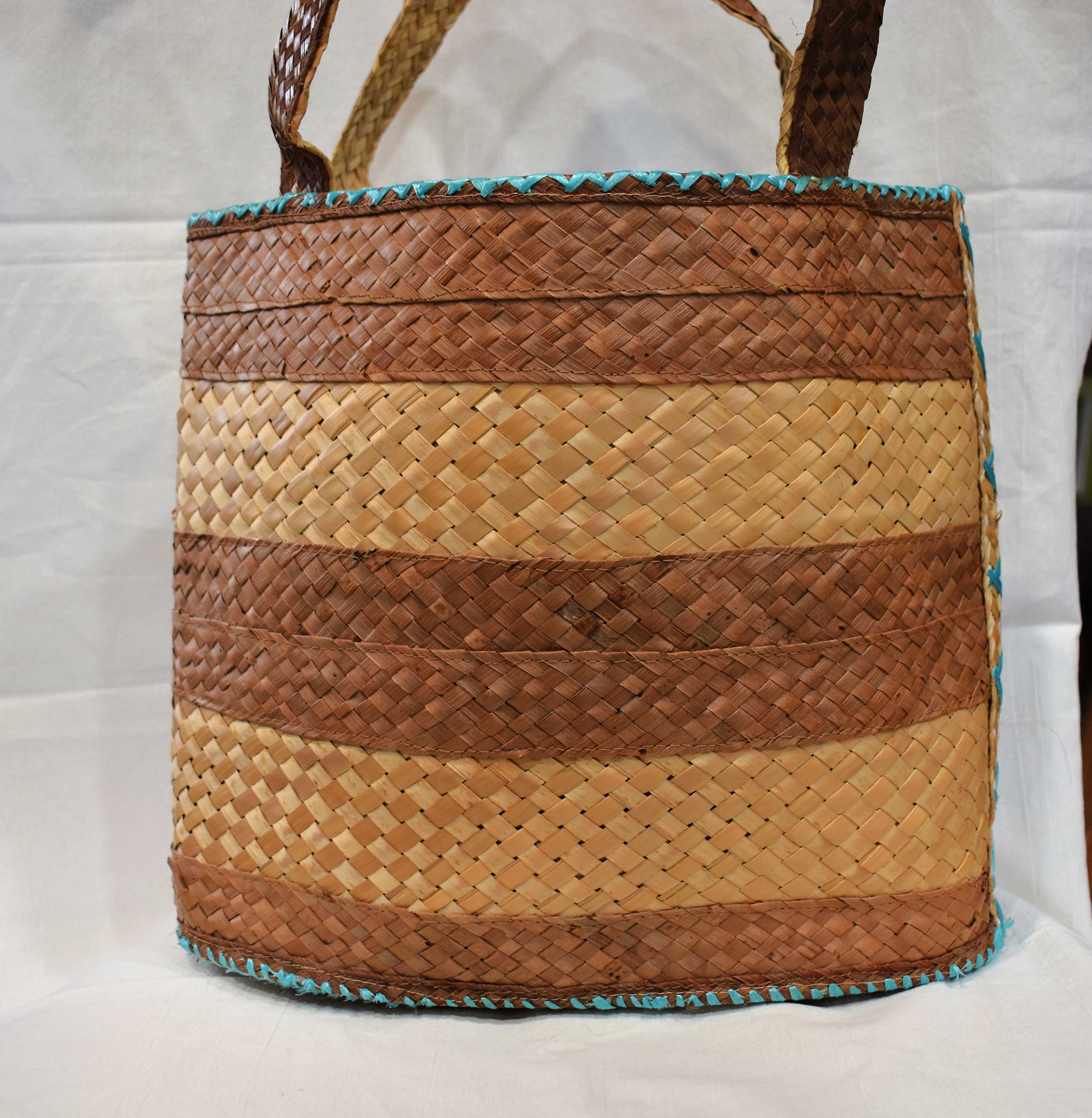 Vintage Souvenir Woven Raffia Beach Bag With Beautiful Blue Flowers ...