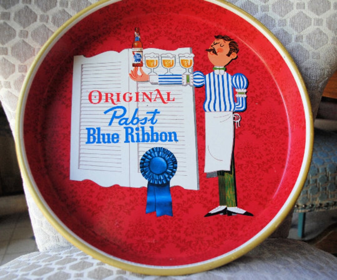Vintage 1960s 1970s Pabst Blue Ribbon Beer Round Tray Serving Tray ...