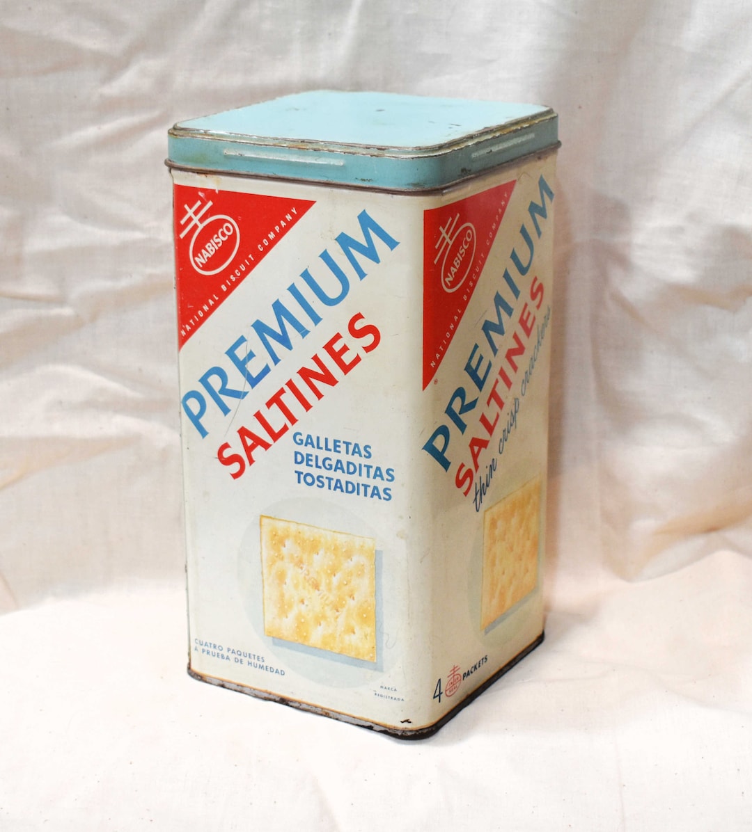 Vintage 1950s Nabisco Premium Saltine Cracker Storage Tin Bilingual ...