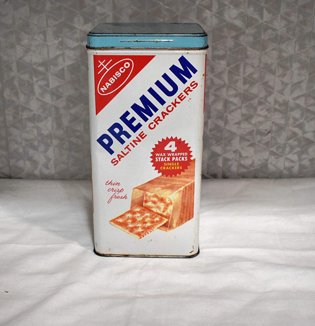Vintage 1970s Nabisco Premium Saltine Cracker Storage Tin Can Mid ...