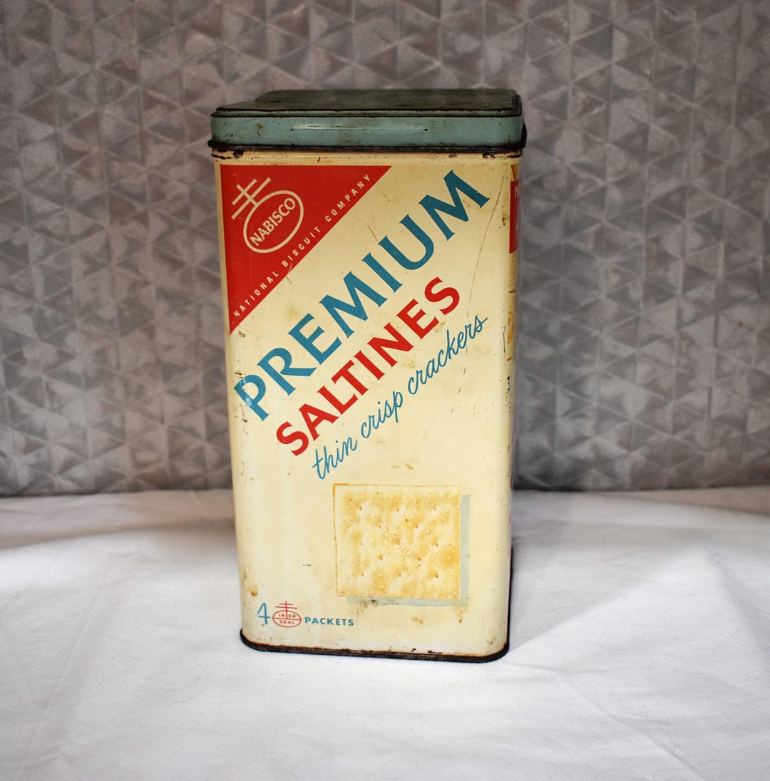 Vintage 1950s Nabisco Premium Saltine Cracker Storage Tin Bilingual ...