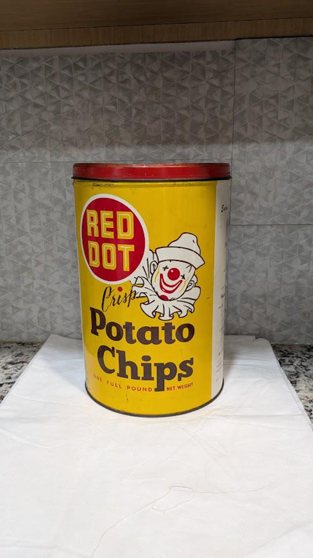 Vintage Red Dot Potato Chips Storage Round Tin Can With Lid Mid Century ...