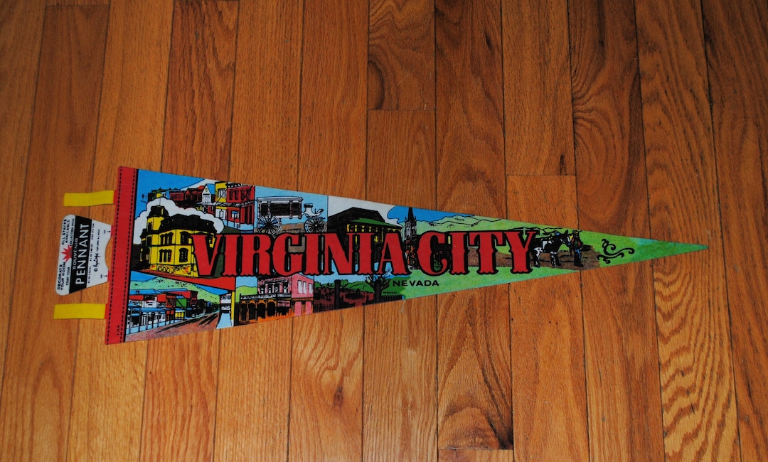Vintage 1970s Virginia City Nevada Souvenir Pennant Flag Large Triangle ...