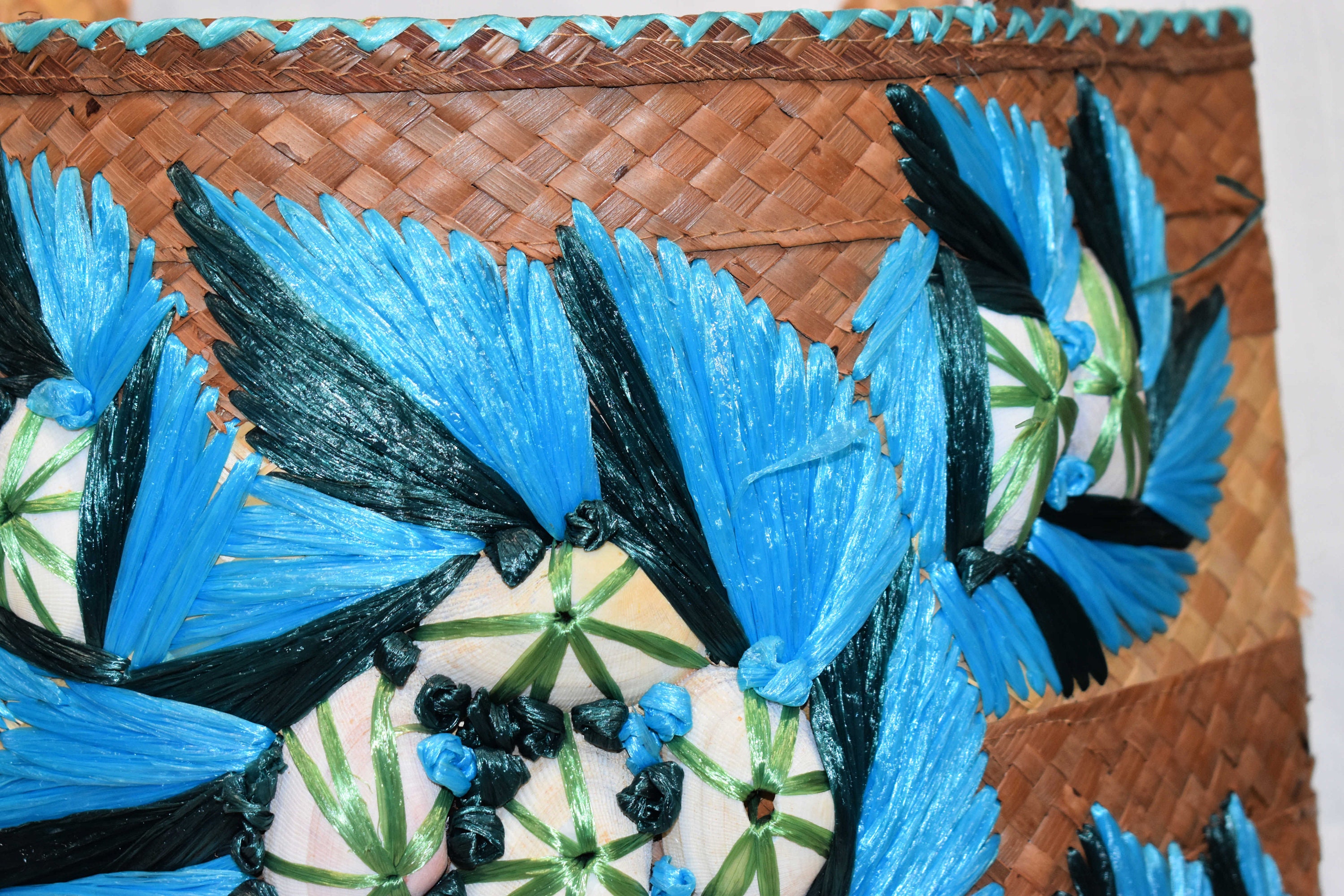 Vintage Souvenir Woven Raffia Beach Bag With Beautiful Blue Flowers ...