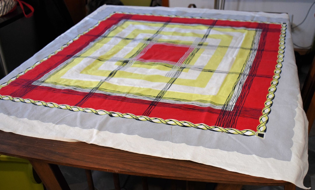 Eye Catching Christmas Tablecloth, Vintage Mid Century Modern Linen ...