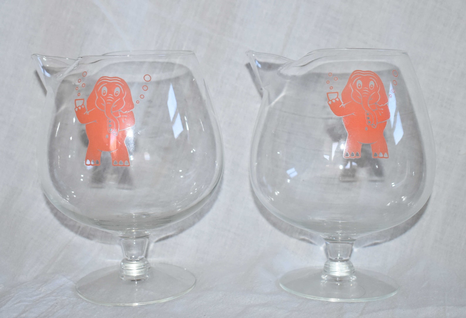 Vintage Mid Century Pink Elephant Cocktail Mixer Goblet Shaped Glasses ...