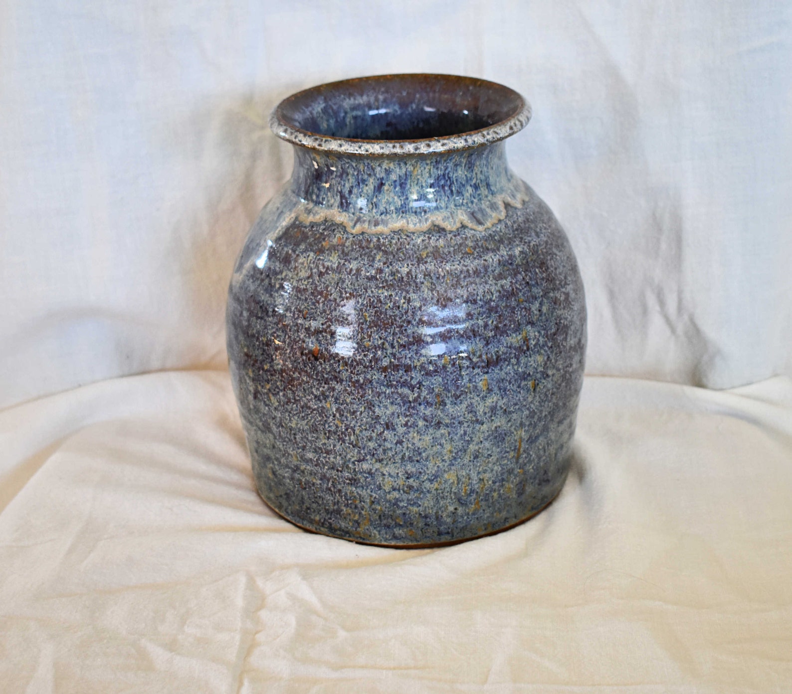 Vintage Hand Crafted Stoneware Jug Vase With Glaze in Blue - Etsy