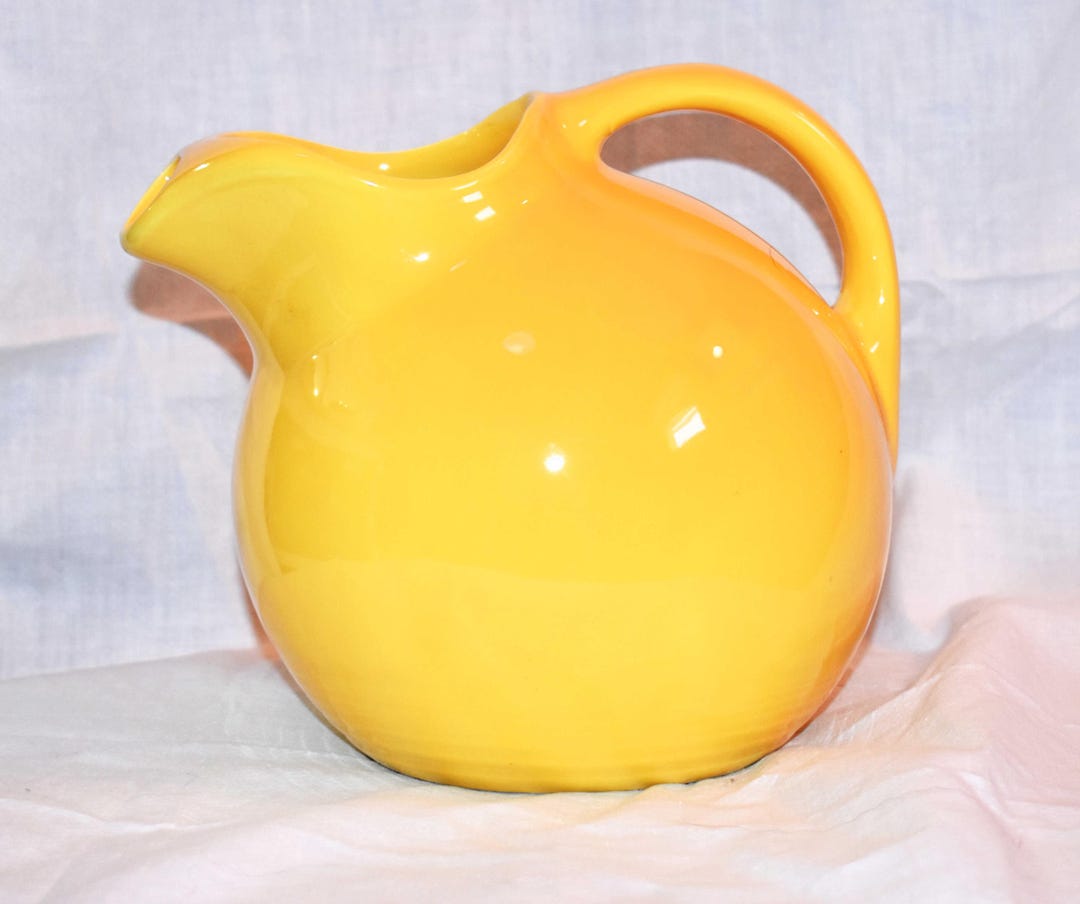 Vintage Mid Century Fiestaware Bright Yellow Ceramic Round Ball Pitcher ...
