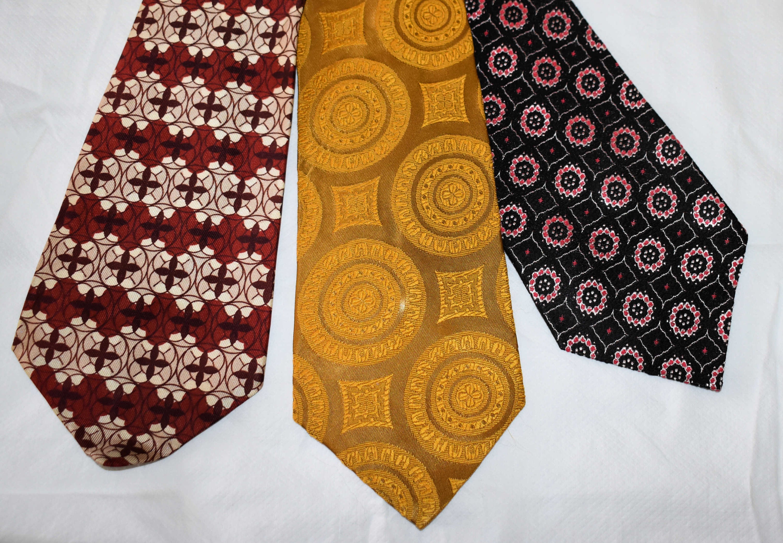 Vintage Wide Fat 1970s Neckties Set of 3 Bright and Bold in Mustard ...