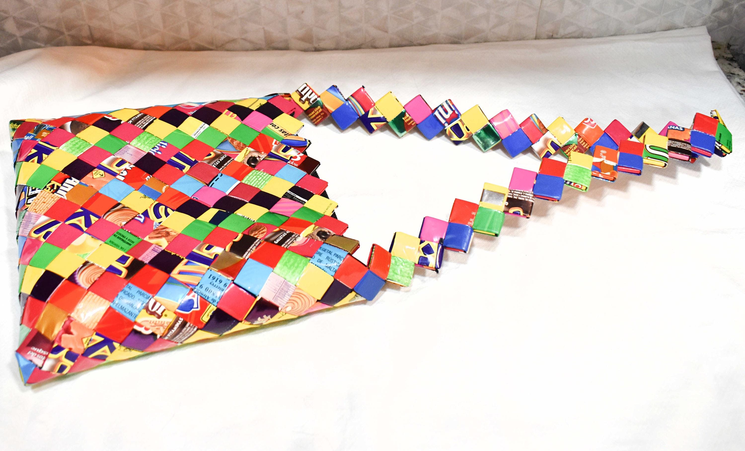 Vintage Candy Wrapper Woven Purse Small Square Basket Weave Faux Bubble ...
