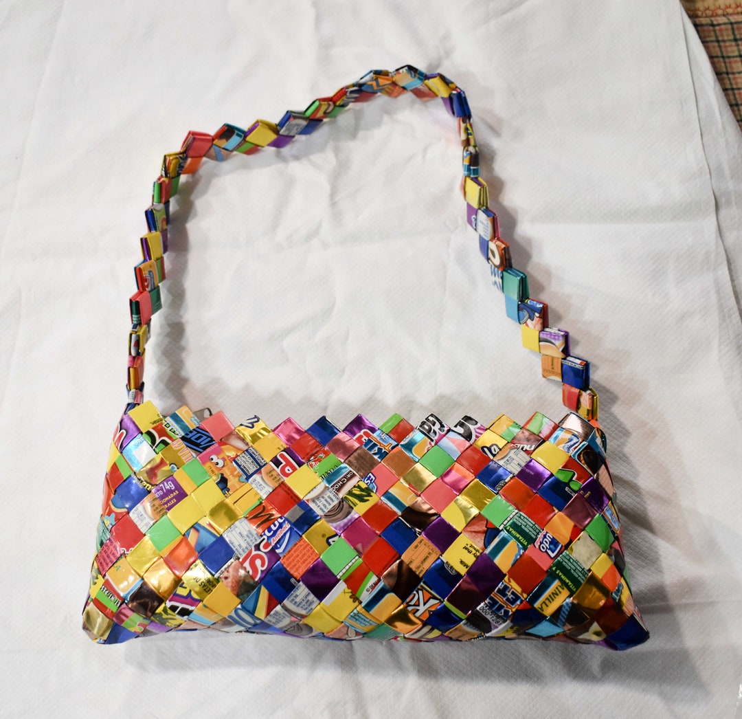 Vintage Candy Wrapper Woven Purse Small Rectangle Basket Weave Faux ...