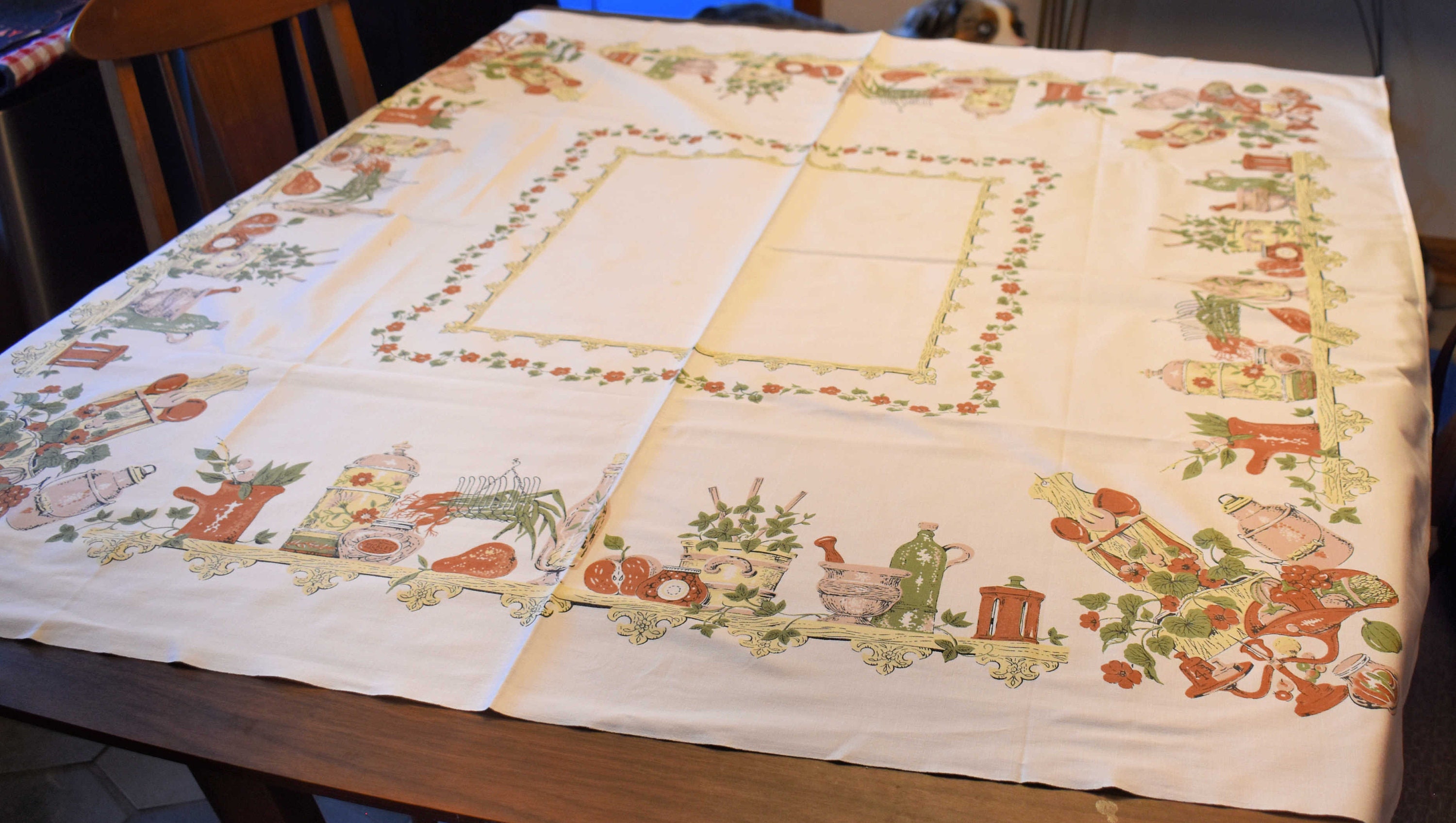 Vintage Mid Century Modern Tablecloth Decorated With Cooking Essentials ...