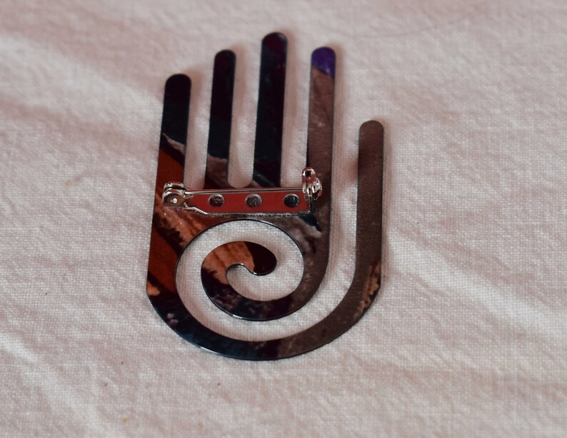 Vintage 1990s Open Palm Pin in Purple Green Burnt Orange Metal Open ...