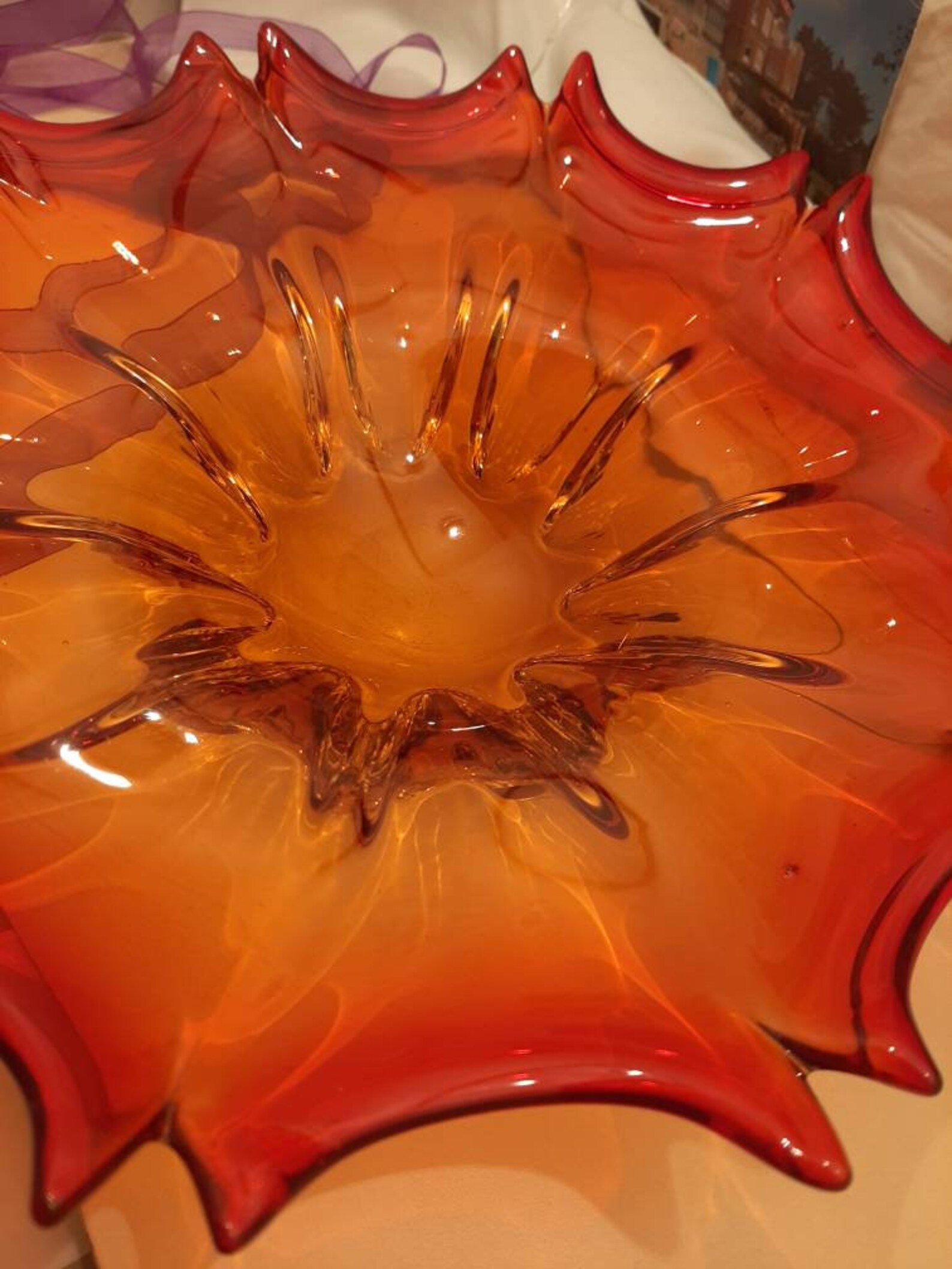 394-291. Vintage stunning orange to red glass bowl | Etsy