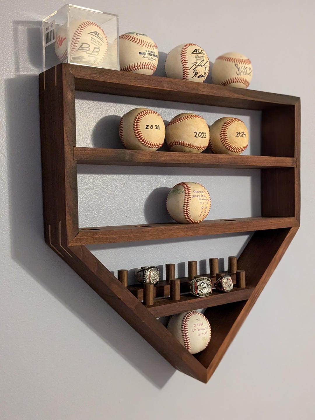 Mid-century Style Baseball Display Shelf – Hardwood Home Plate Design ...