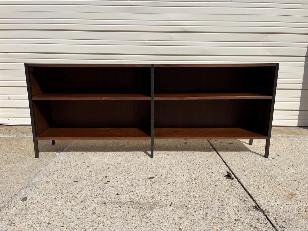 Vintage Walnut and Bronze Bookshelf Bookcase Knoll Mid Century Modern ...