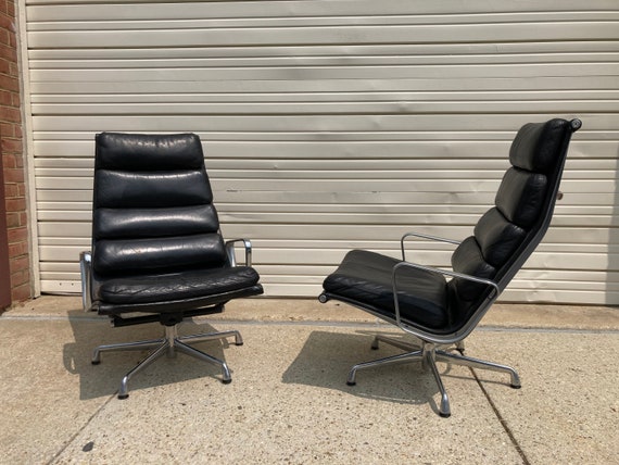 Herman Miller Eames Aluminum Group Soft Pad Lounge Chair EA422 Black Leather Etsy