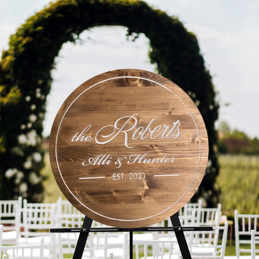 Wedding Engraved Wood Sign | Last Name Entrance Ceremony Sign | Circle ...