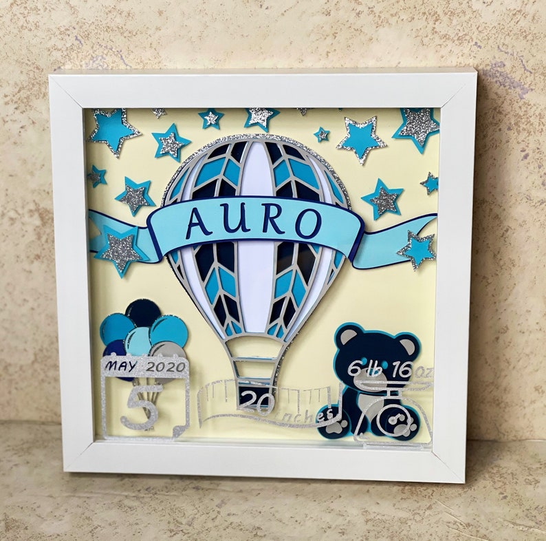 BIRTH STATS BLUE Baby Shadow Box/ Baby Boy Birth Announcement / Custom ...