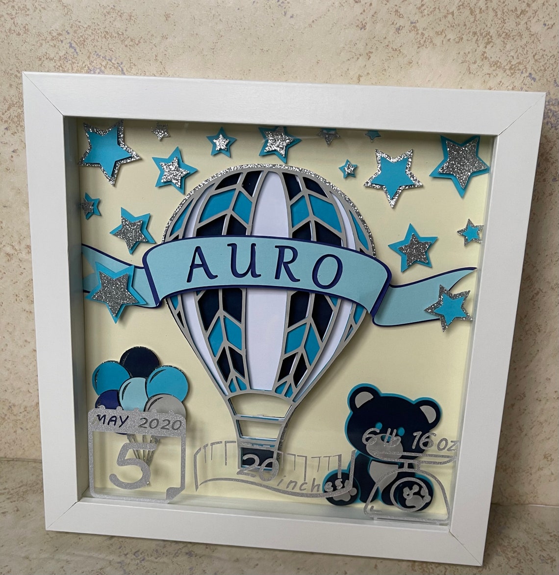 BIRTH STATS BLUE Baby Shadow Box/ Baby Boy Birth Announcement | Etsy