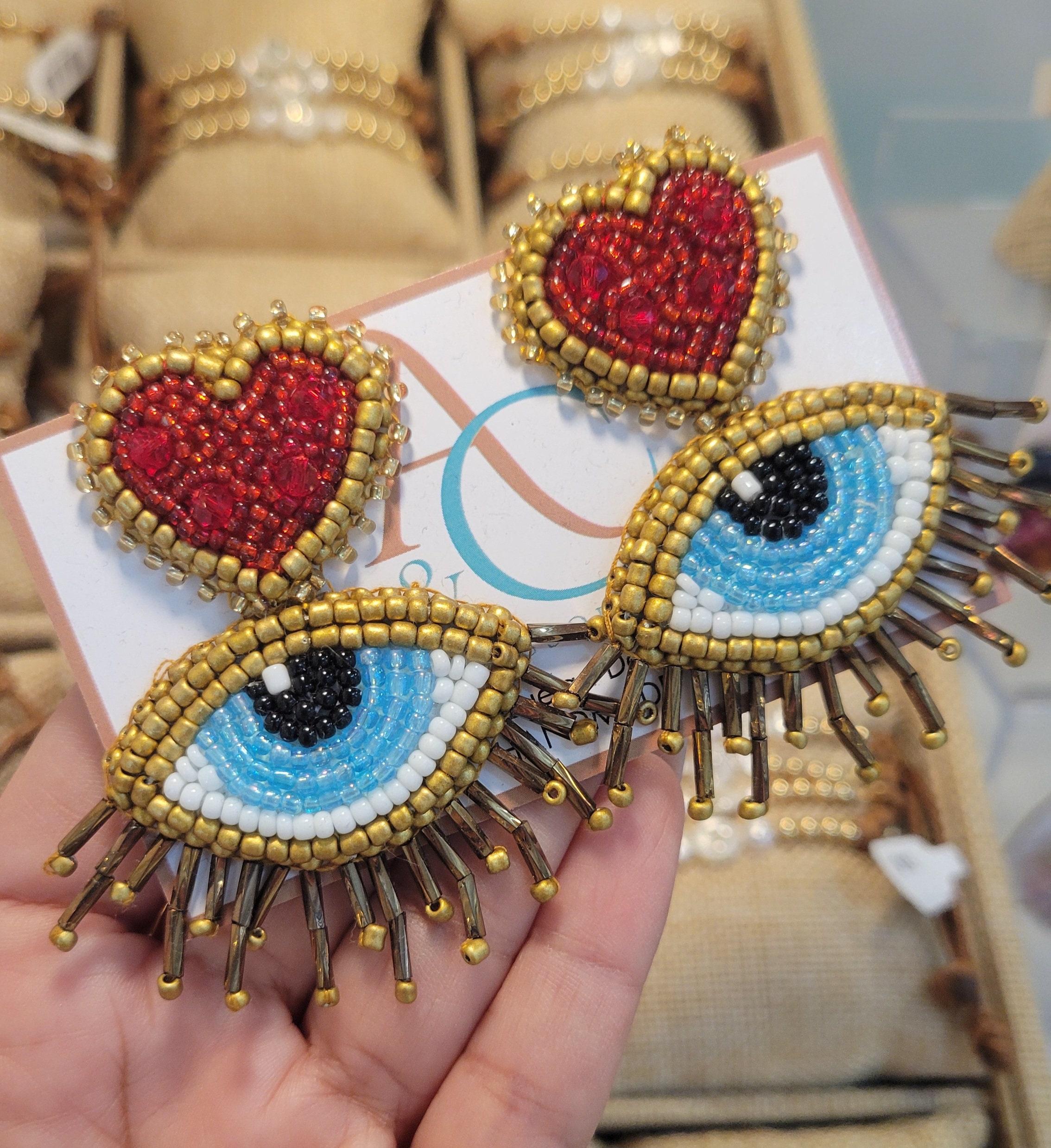 Handmade Evil Eye Earrings: Beaded Heart, Unique Fashion Jewelry - Etsy