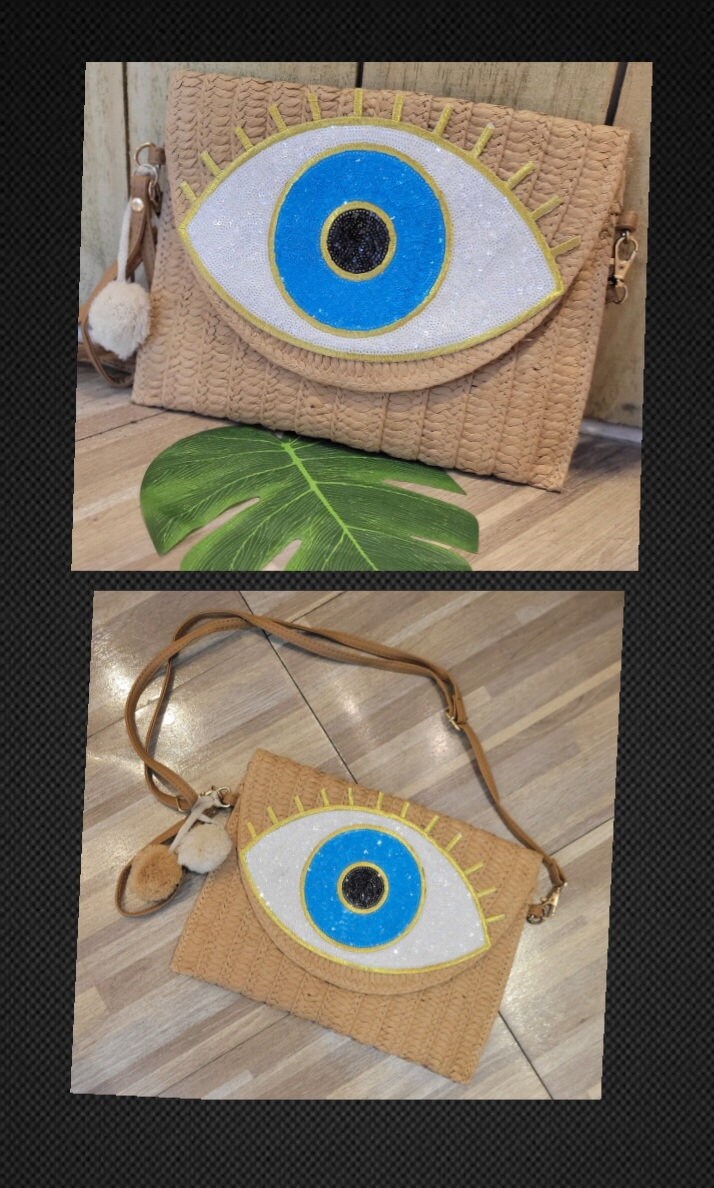 Handcratted Handbag • Patched Straw • Evil Eye Clutch Bag • Love - Etsy